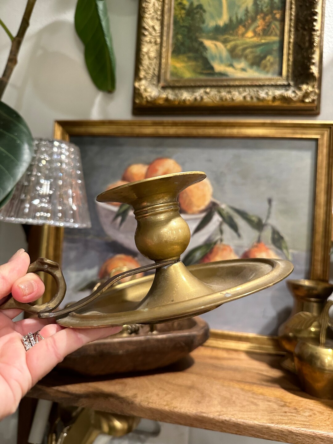 Vintage Brass Chamber Candlestick Holder With Handle Rustic ...