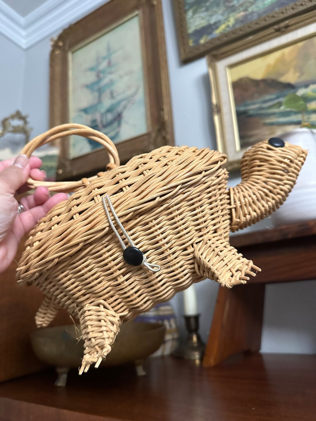 Vintage Wicker Shaped Turtle Basket Bag Beach Decor - Etsy
