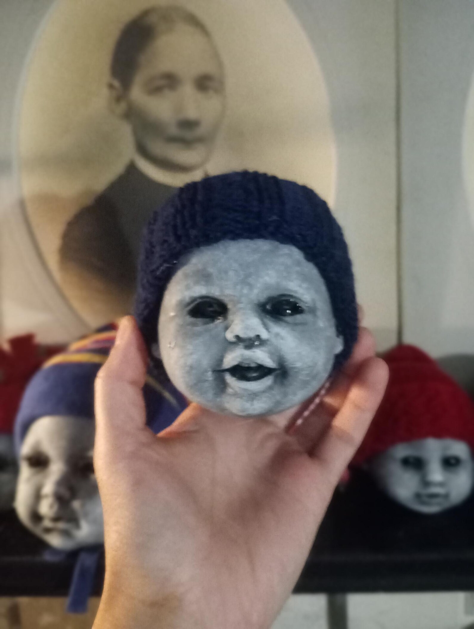 Doll Head Ornament "william" Creepy Doll Black Eyes Vintage Doll Head ...