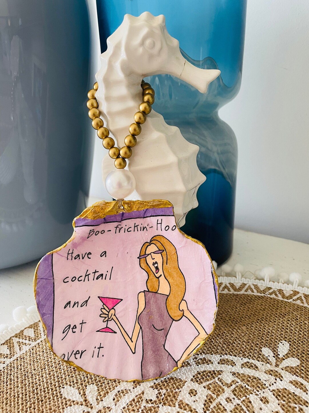 Funny Handmade Scallop Decoupage Shell Ornament/wine Bottle Charm - Etsy