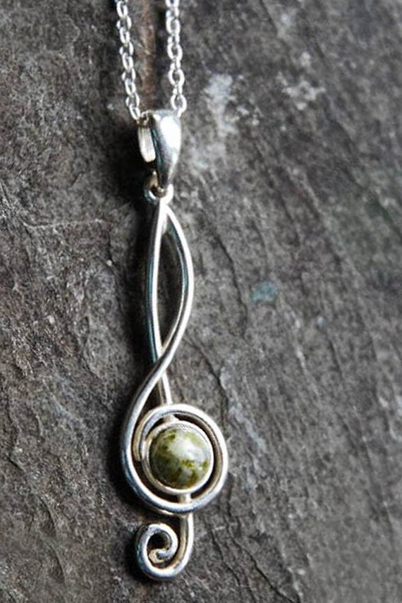 Sterling Silver Music Note Pendant With Irish Connemara Marble - Etsy