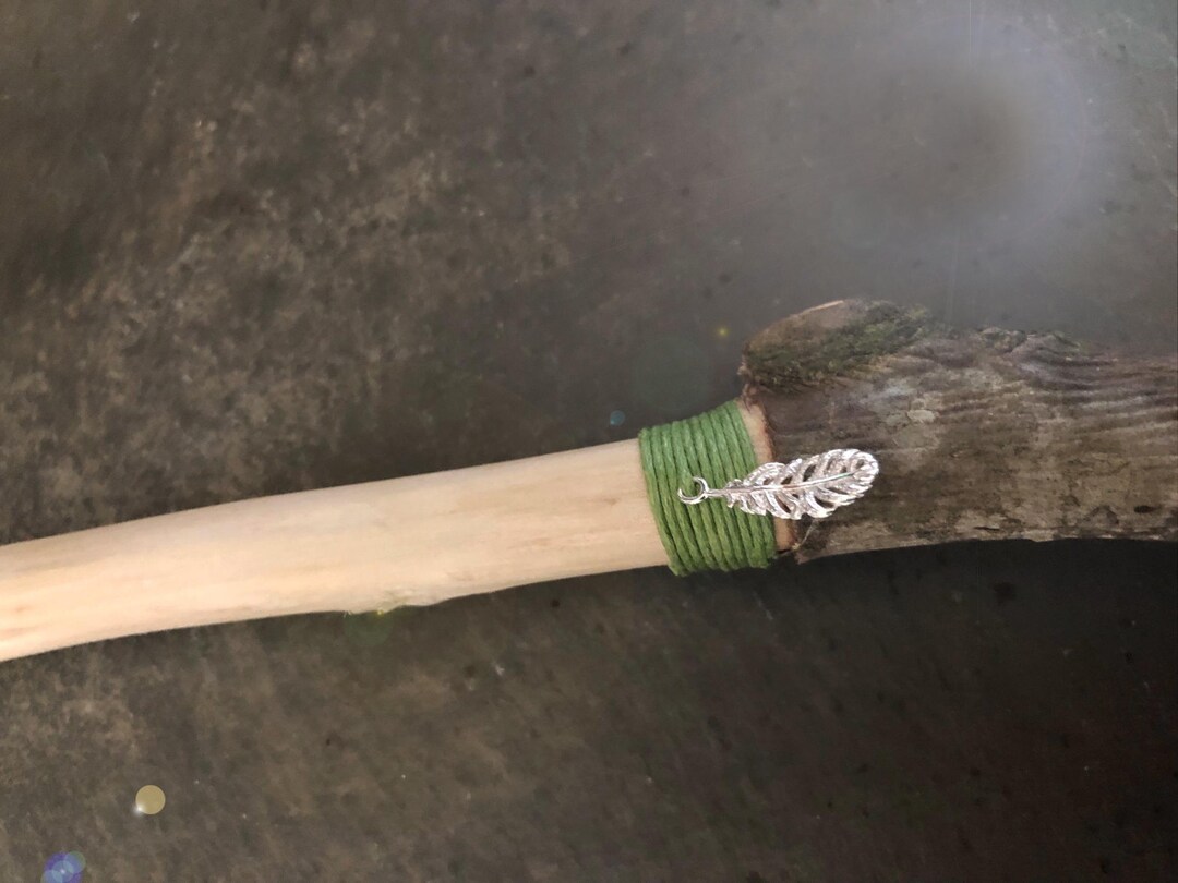 Irish Walnut Wood Wand With Feather Charm in Sterling Silver - Wicca ...