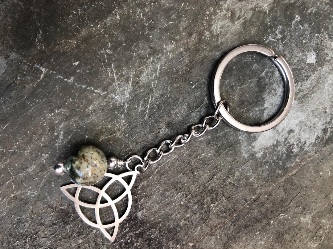 Connemara Marble Bead Stone on Stainless Steel Key Ring Fob With Celtic ...