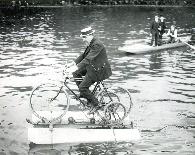 1909 " L Amphibocycle " , Amphibious Bicycle on the Seine , Postcard ...