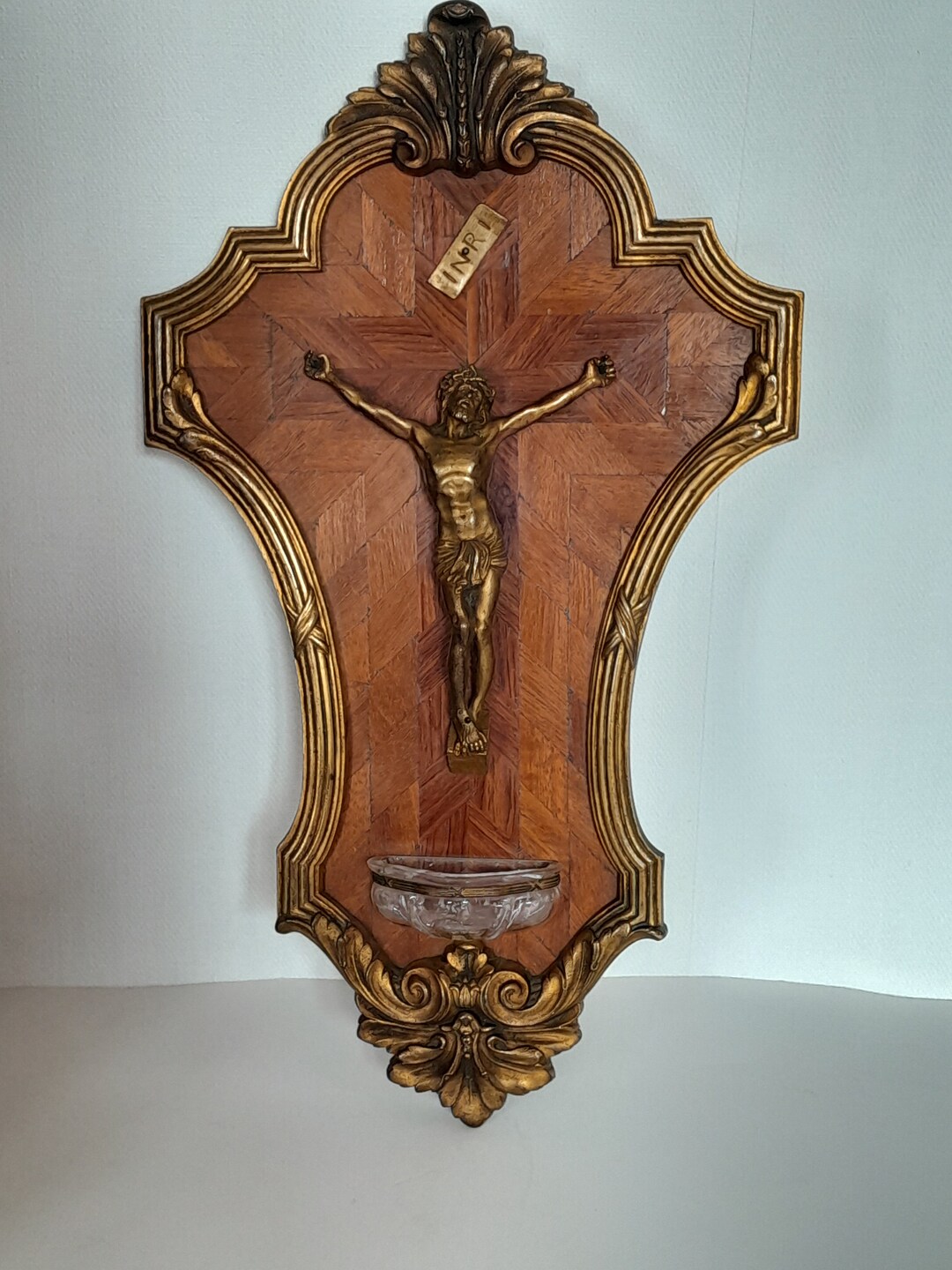 Large Old Crucifix in Gilded Wood With Stoup for Religious Altar ...