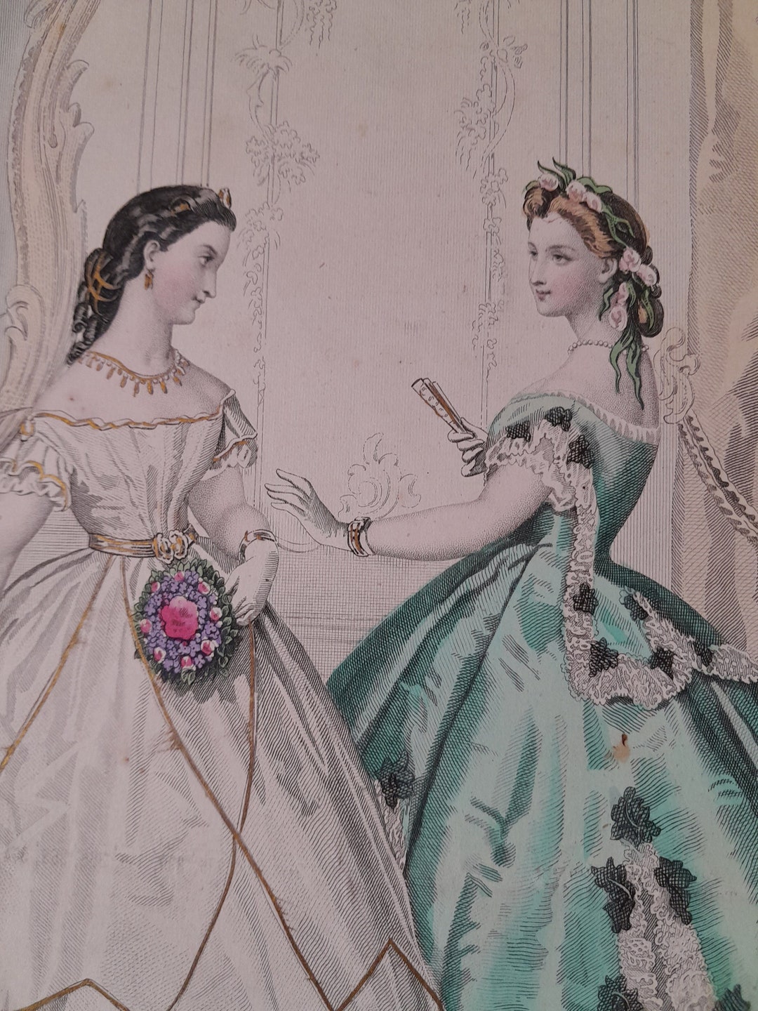 1863, Illustrated Fashion, Victorian Era Fashion Plate, Old Dress Model ...