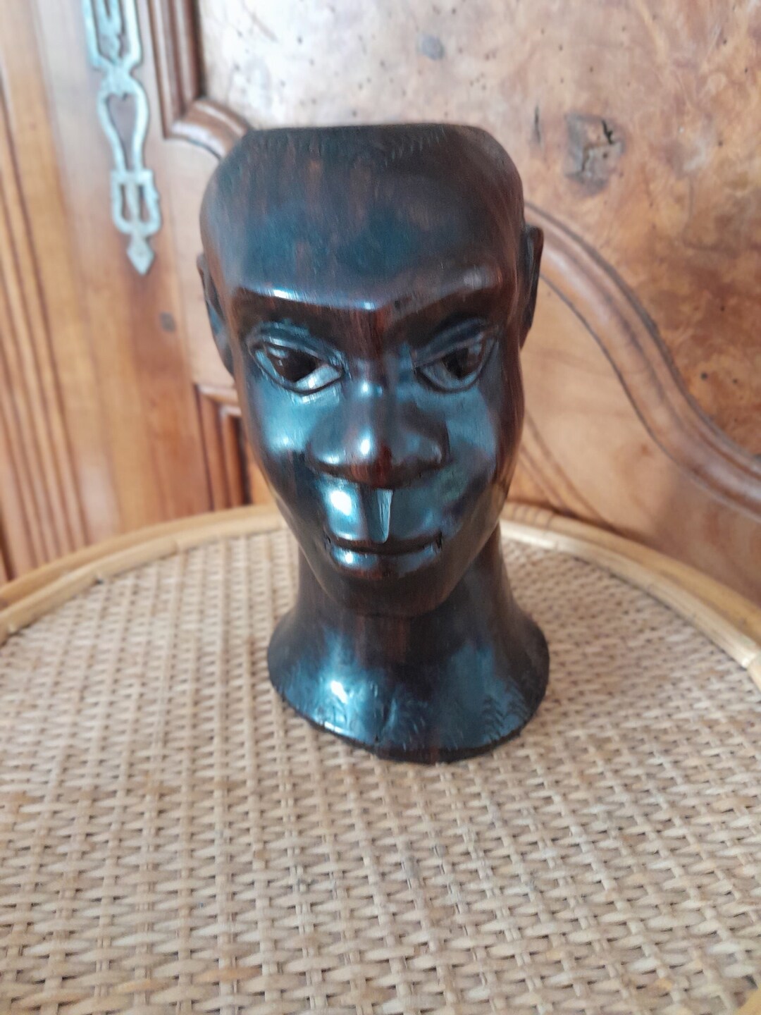 African Sculpture, African Man Head in Macassar Ebony Wood Dating From ...