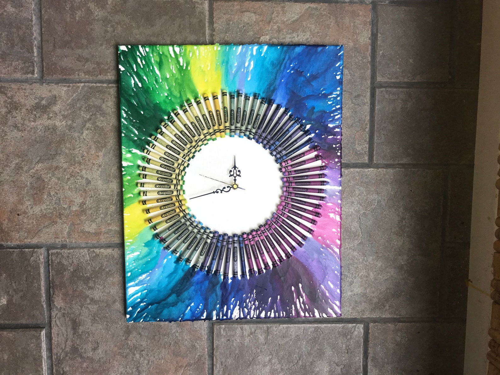Crayon Clock- Blue, Green, Purple - Etsy