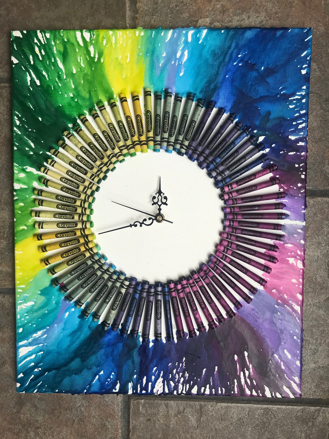 Crayon Clock- Blue, Green, Purple - Etsy