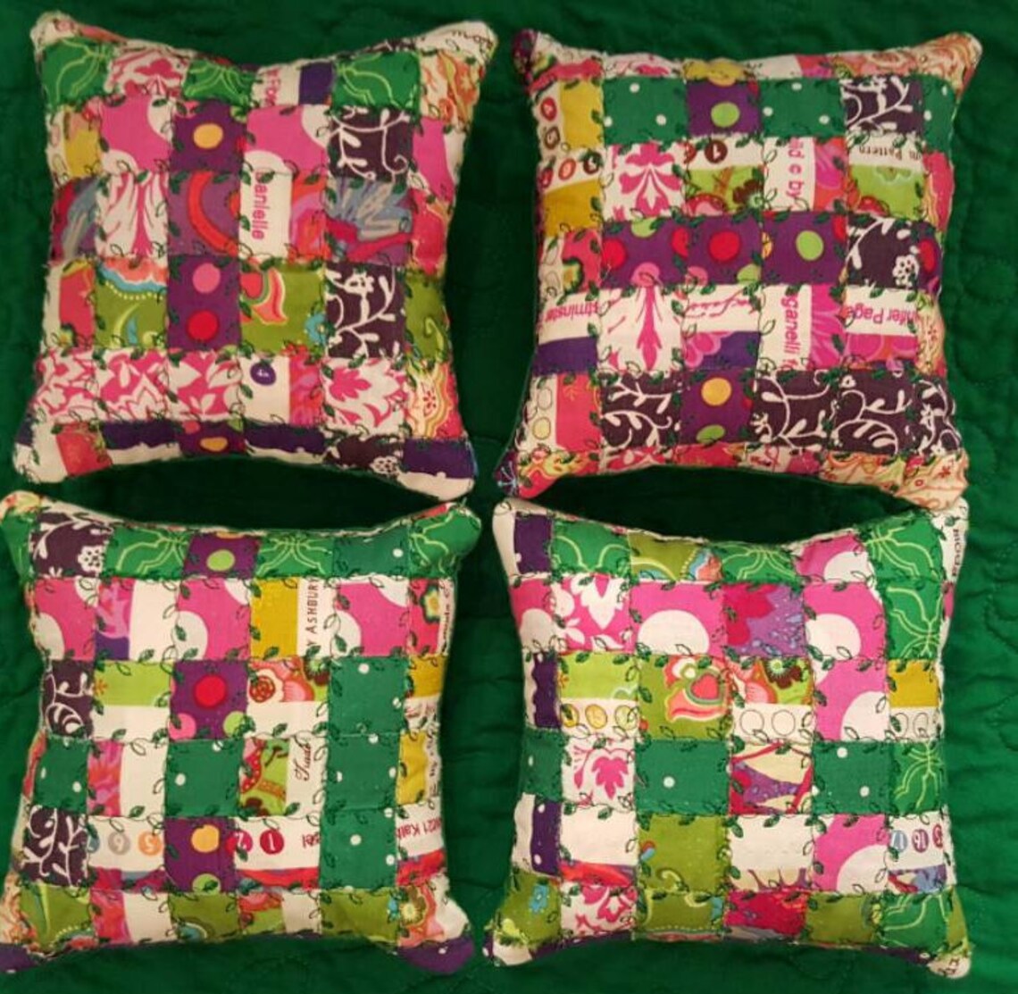 PILLOW SET: "eva" Four Tiny Square Pillows in Emerald, Violet and Pink ...