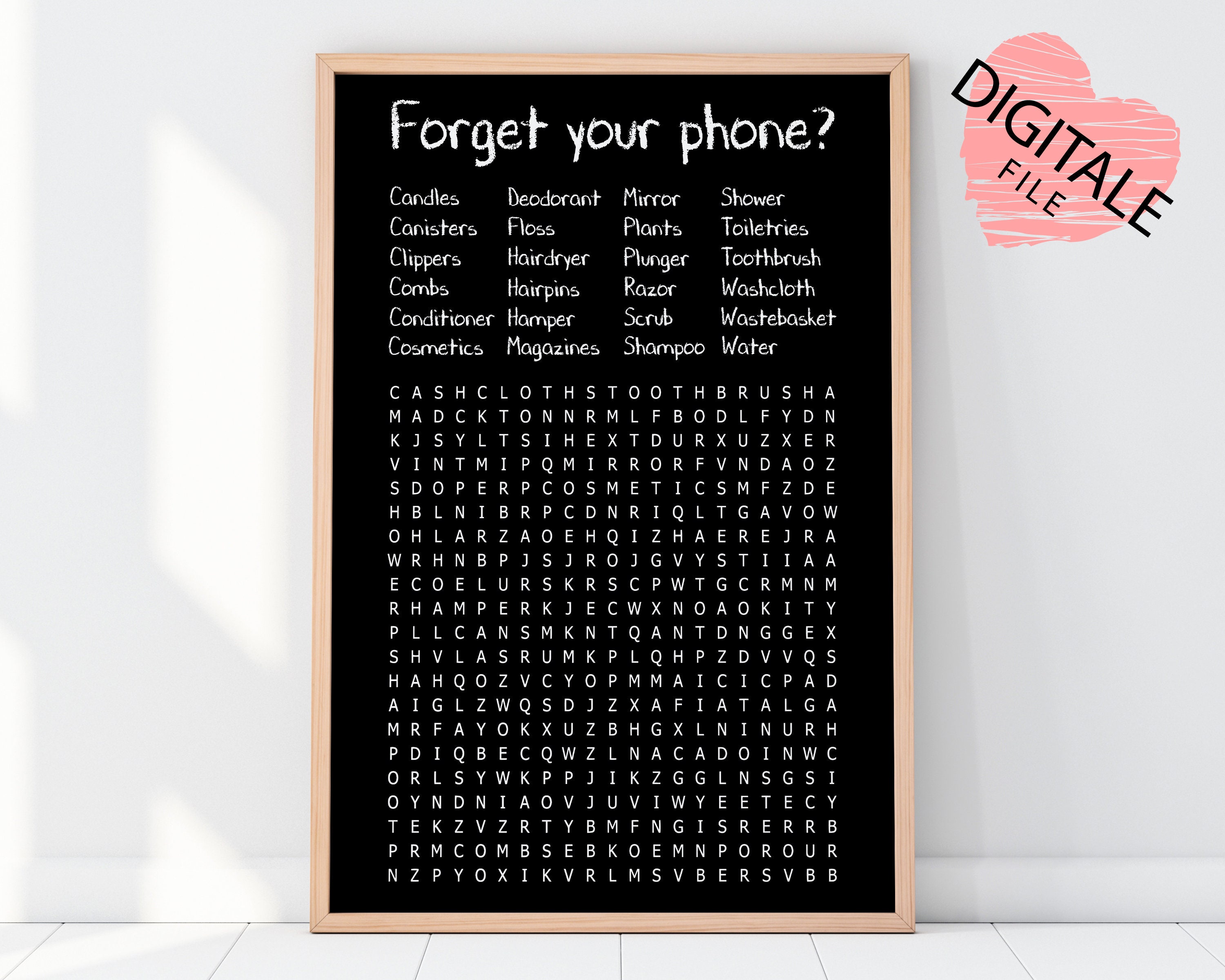 Forget Your Phone Word Search, Funny Bathroom Decoration, Wordsearch ...