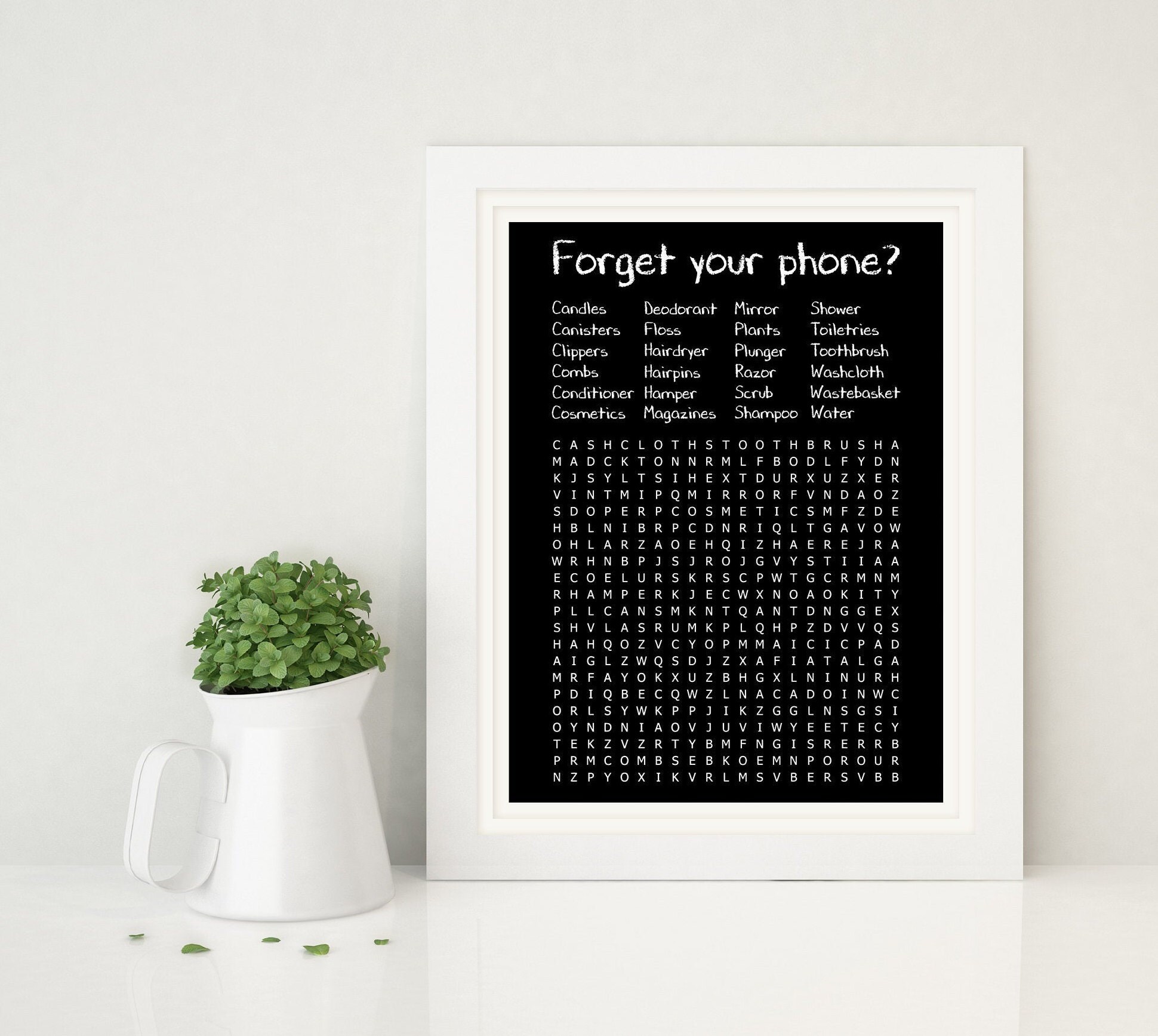 Forget Your Phone Word Search, Funny Bathroom Decoration, Wordsearch ...