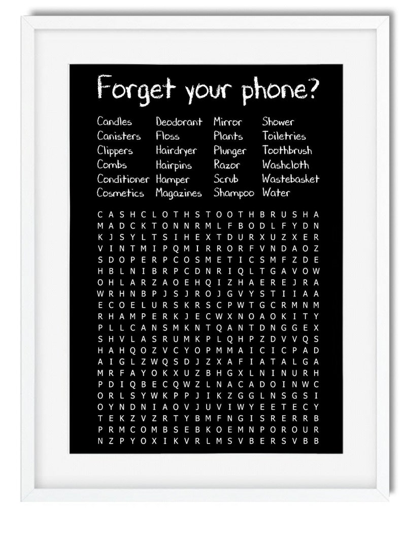 Forget Your Phone Word Search, Funny Bathroom Decoration, Wordsearch ...
