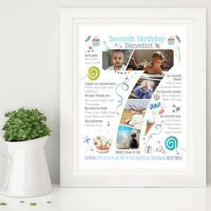 Custom Boy Seventh Birthday Number Photo Collage, Chalkboard Sign to ...