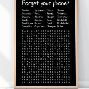Forget Your Phone Word Search, Funny Bathroom Decoration, Wordsearch ...