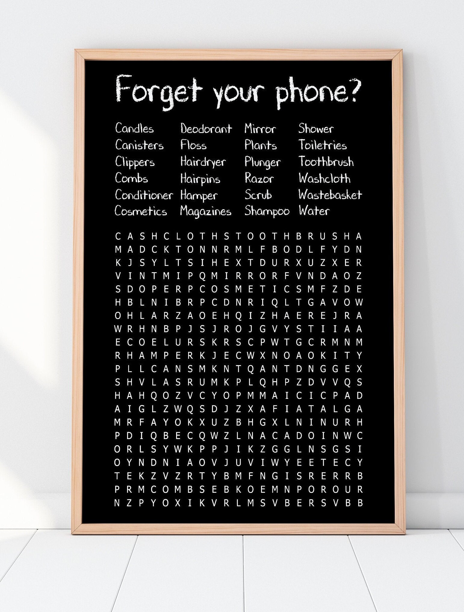 Forget Your Phone Word Search, Funny Bathroom Decoration, Wordsearch ...