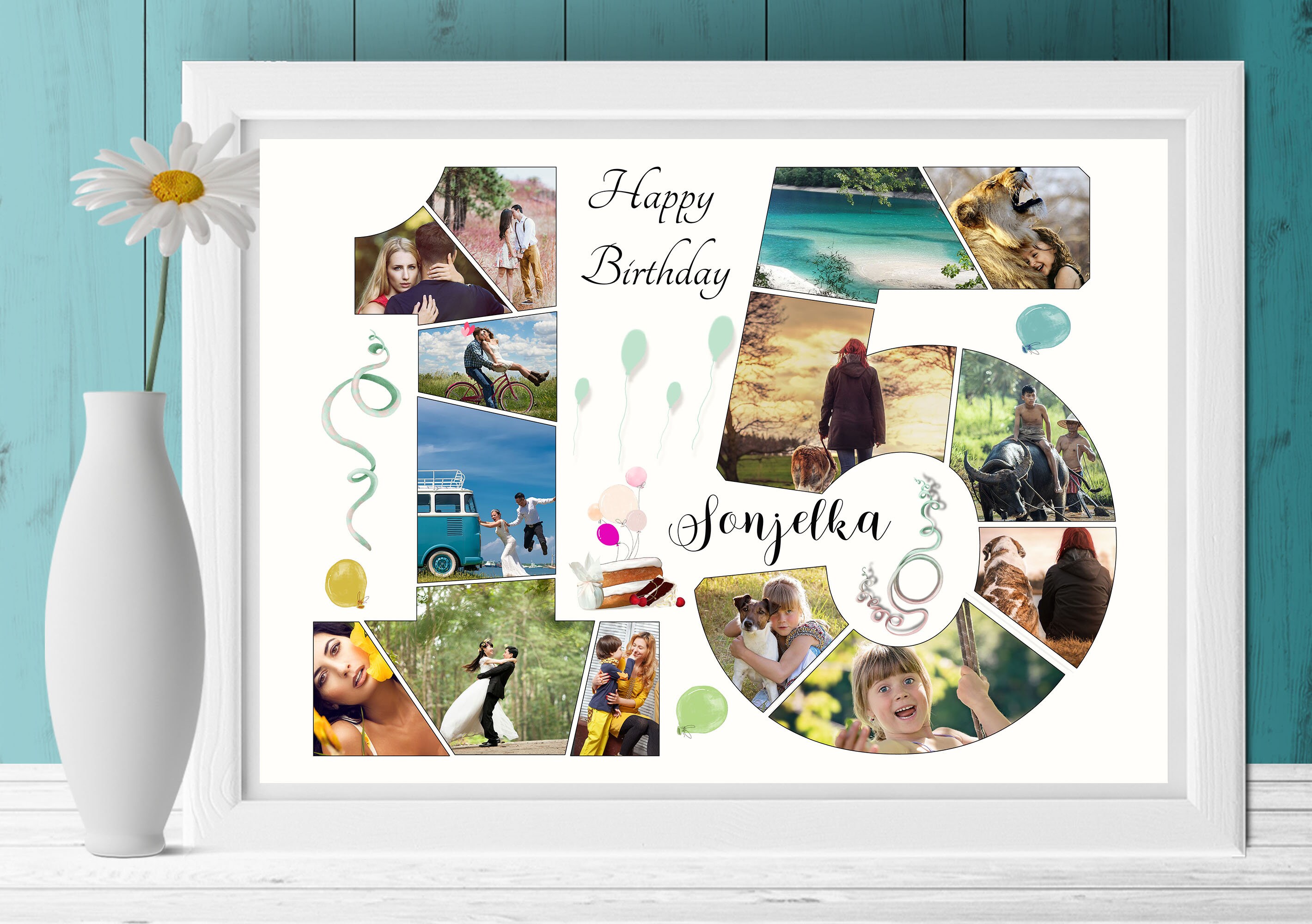 Custom 15th Birthday Photo Collage, Personalized Anniversary Gift ...
