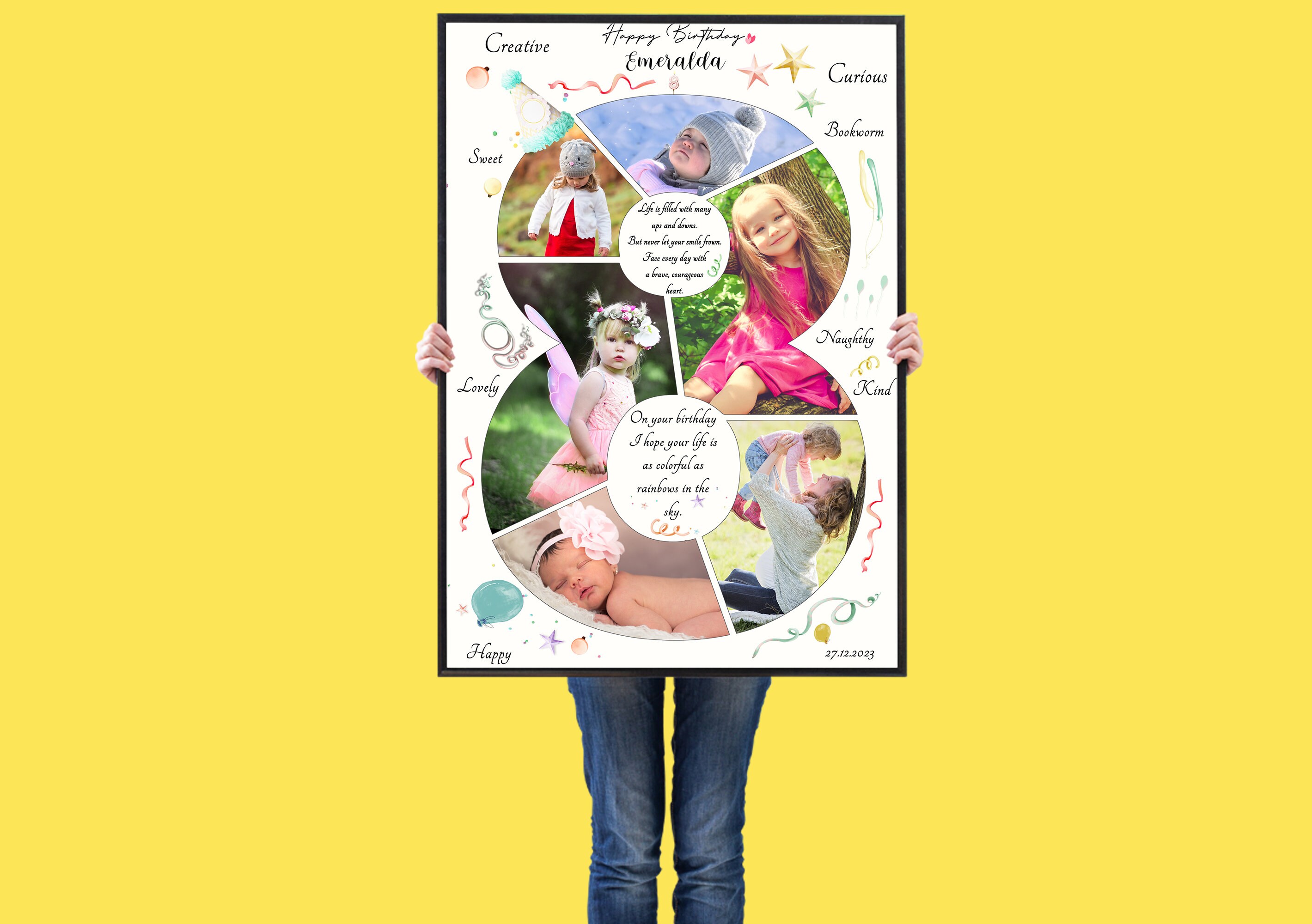 8th Birthday Photo Collage: Custom Chalkboard Milestone Poster (digital ...