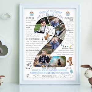 Custom Boy Second Birthday Photo Collage, Chalkboard Sign for 2nd Two ...