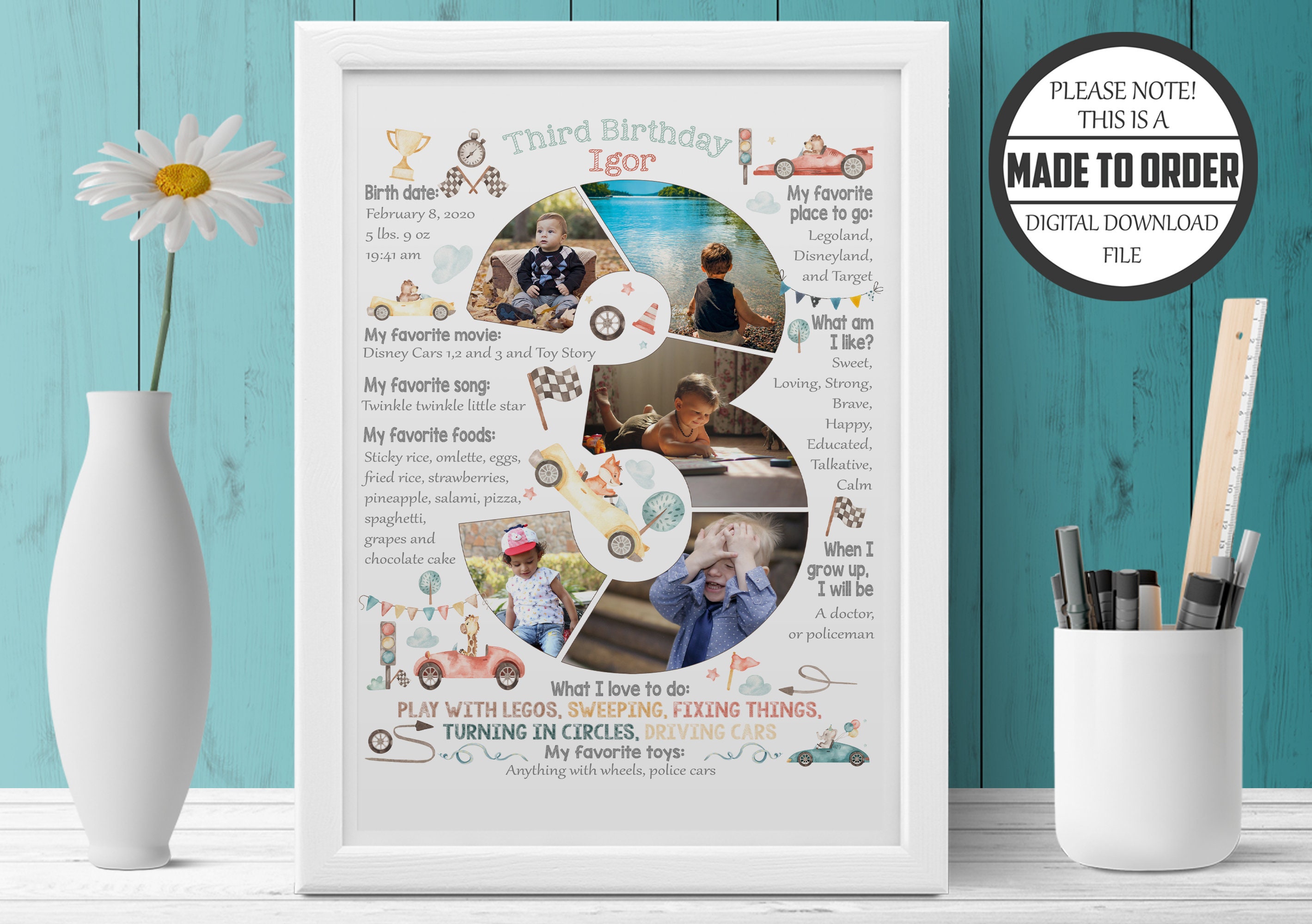 Custom Boy 3rd Birthday Number Photo Collage, Three Years Oid ...