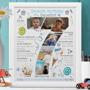 Custom Boy Seventh Birthday Number Photo Collage, Chalkboard Sign to ...