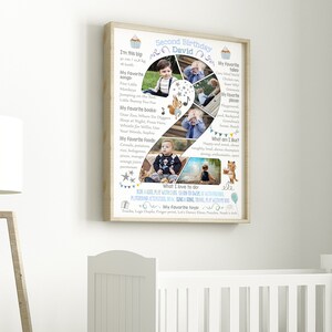 Custom Boy Second Birthday Photo Collage, Chalkboard Sign for 2nd Two ...