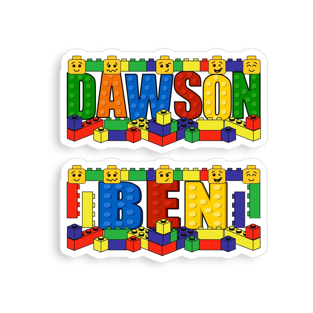 Building Bricks Name Sticker: Personalized Block Decal, Kids School ...
