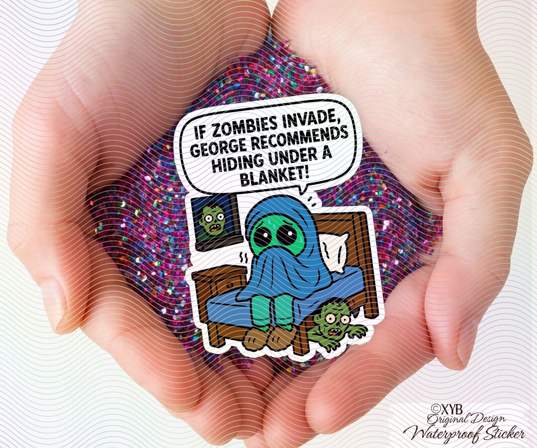 Blue Zombie Survival George Sticker, Funny Alien Vinyl Sticker, Blanket ...