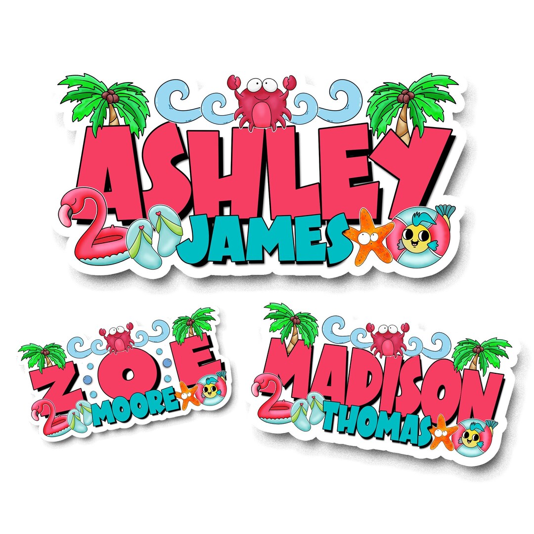 Summer Name Sticker: Custom Waterproof Vinyl Decal, Beach Party Favor ...