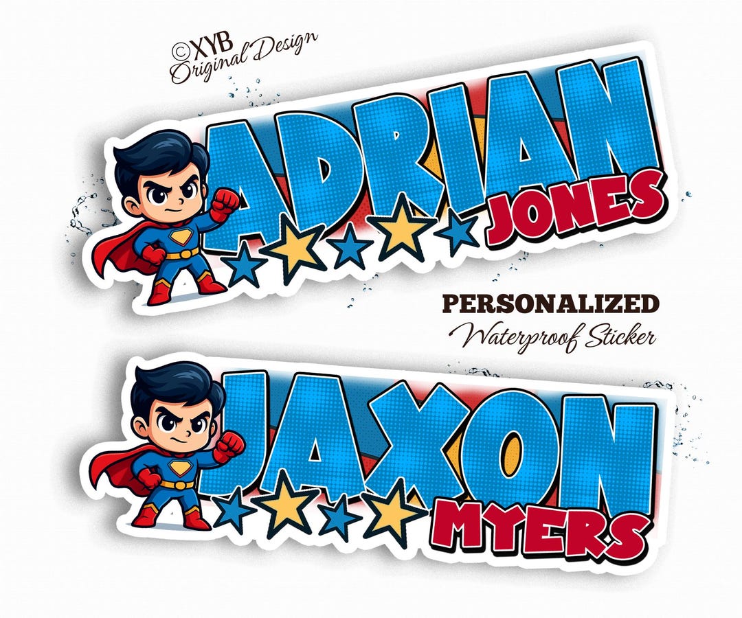 Custom Superhero Name Sticker, Comic Style Vinyl Decal for Kids ...