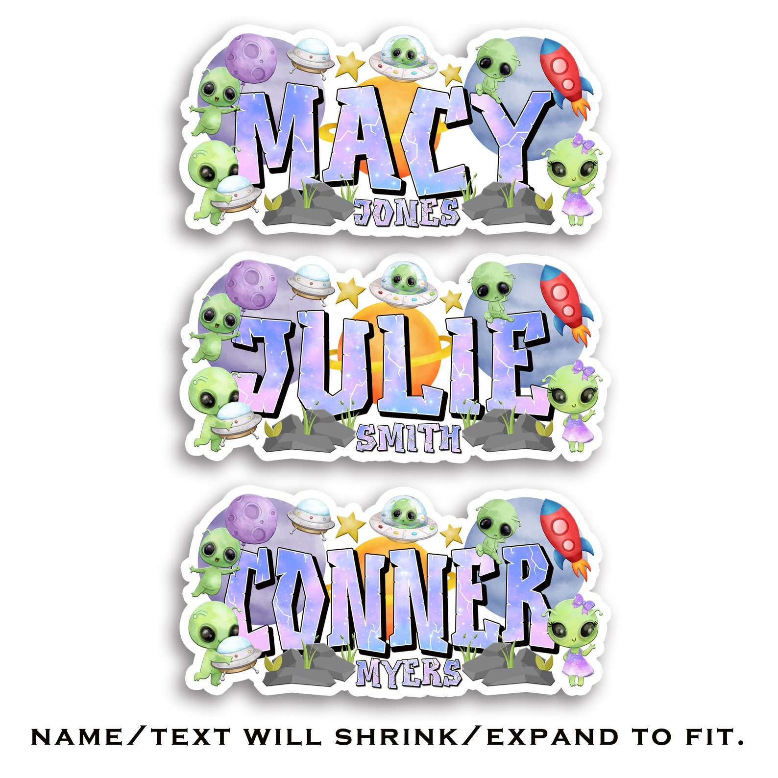 Alien Name Sticker: Custom Waterproof UFO Decal, Back to School - Etsy