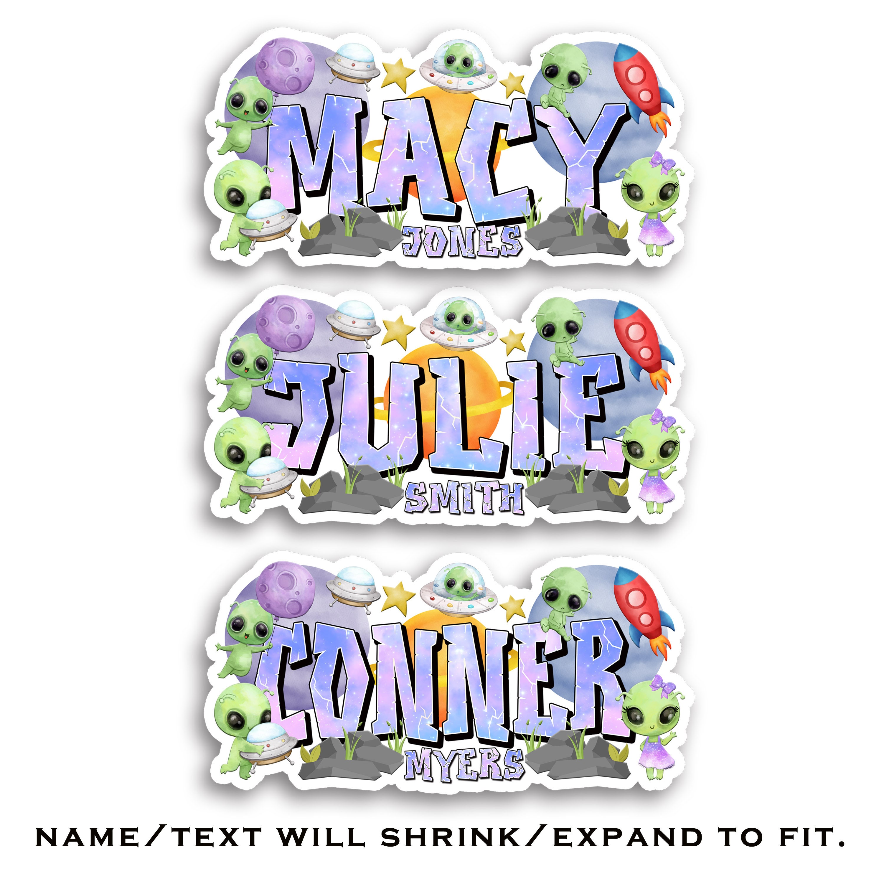Alien Name Sticker: Custom Waterproof UFO Decal, Back to School - Etsy