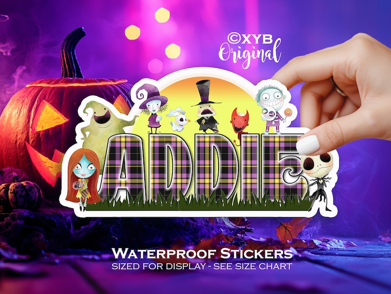 Personalized Spooky Cartoon Name Sticker, Halloween Gothic Decal - Etsy