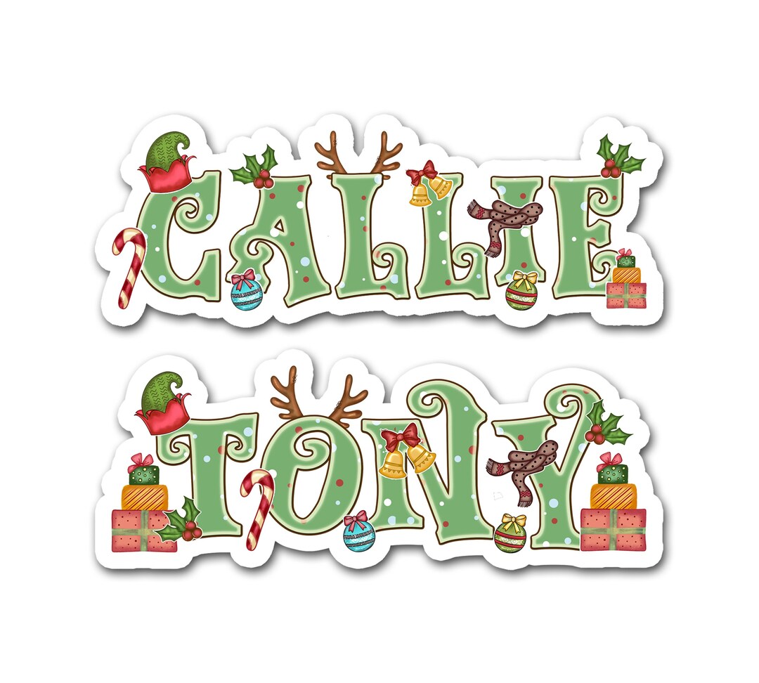 Cute Christmas Name Sticker Custom Text Stickers Water - Etsy