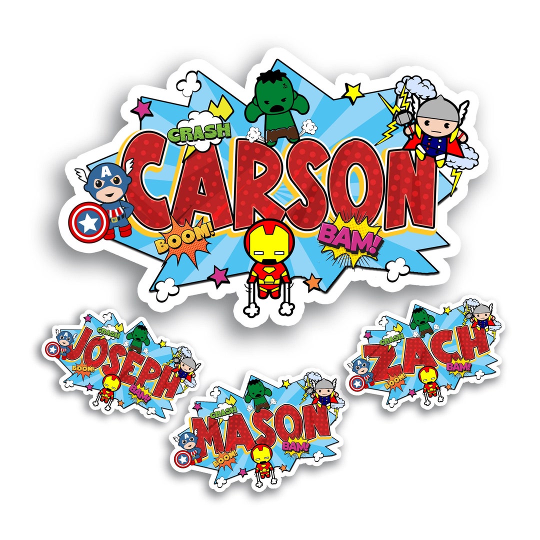 Superhero Name Sticker, Custom Waterproof Vinyl Decal, Comic Hero Theme ...