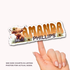 Baby Highland Cow Name Sticker, Custom First Last Name Waterproof ...