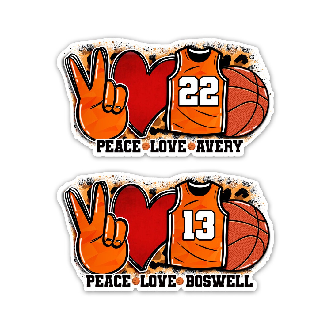 Custom Basketball Peace Love Sticker, Personalized Team Decal ...