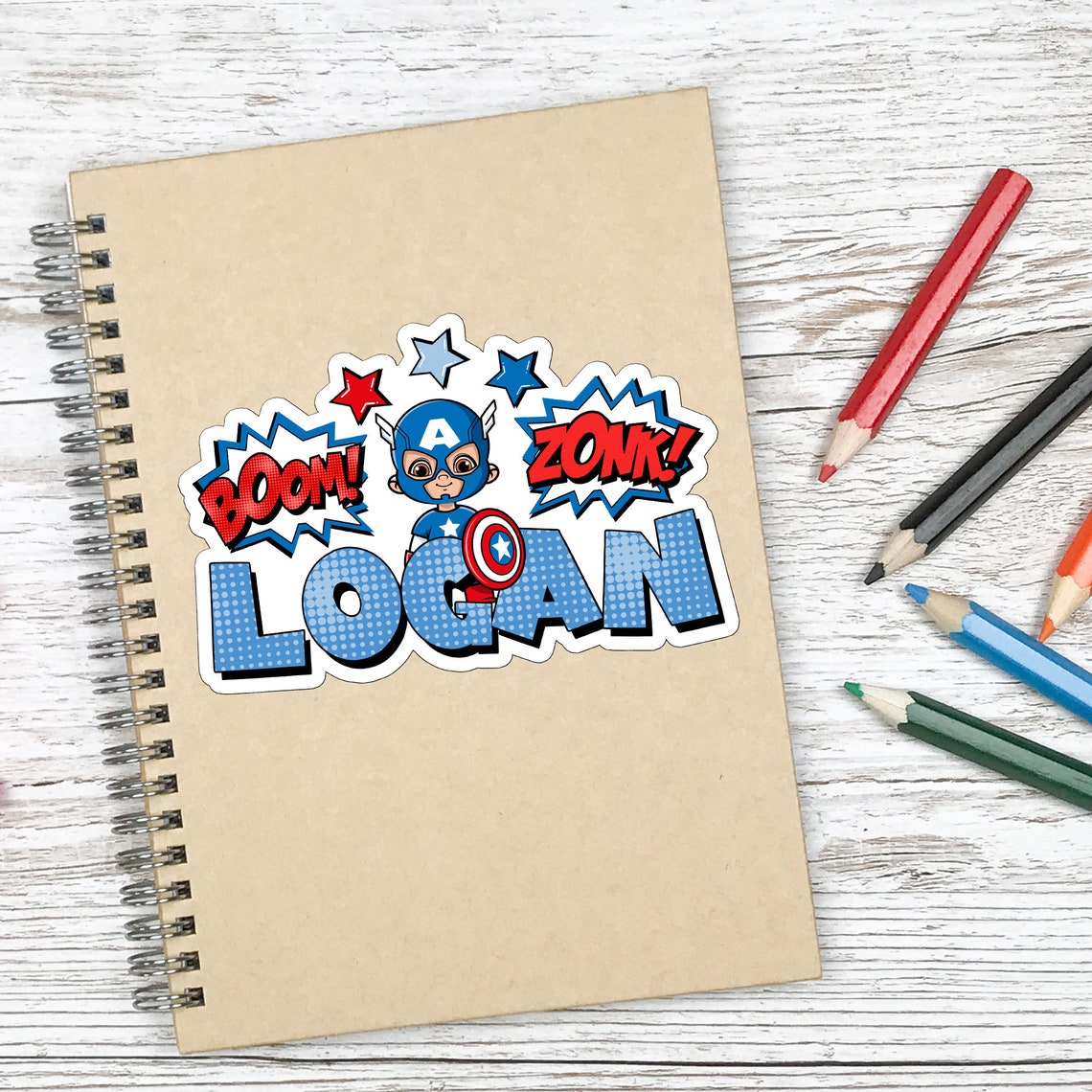 Superhero Name Sticker: Custom America Hero, Waterproof Vinyl Decal - Etsy