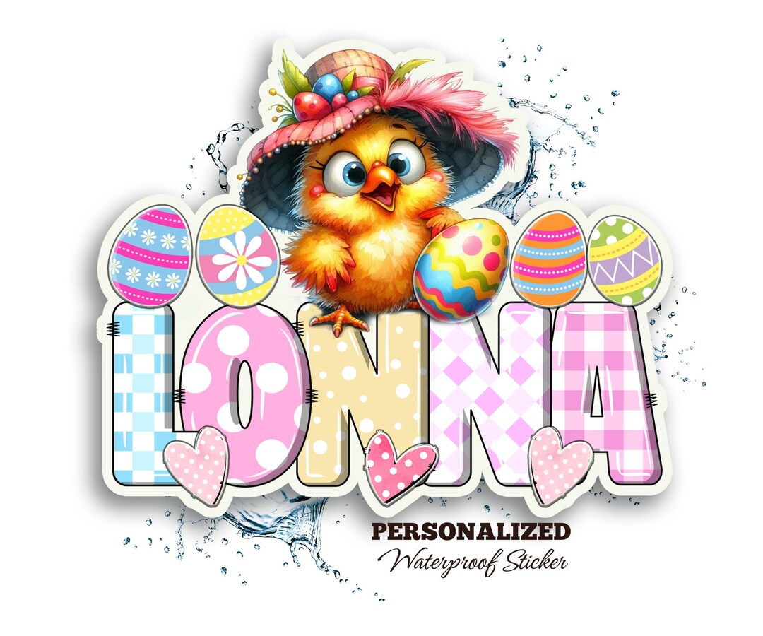 Easter Name Sticker, Cute Chick With Easter Eggs, Waterproof ...