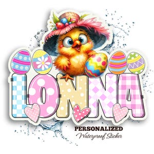 Easter Name Sticker, Cute Chick With Easter Eggs, Waterproof ...