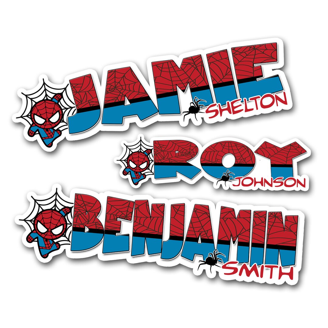 Spider Super Hero Custom Name Sticker, First Last Name Label ...