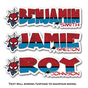 Spider Super Hero Custom Name Sticker, First Last Name Label ...