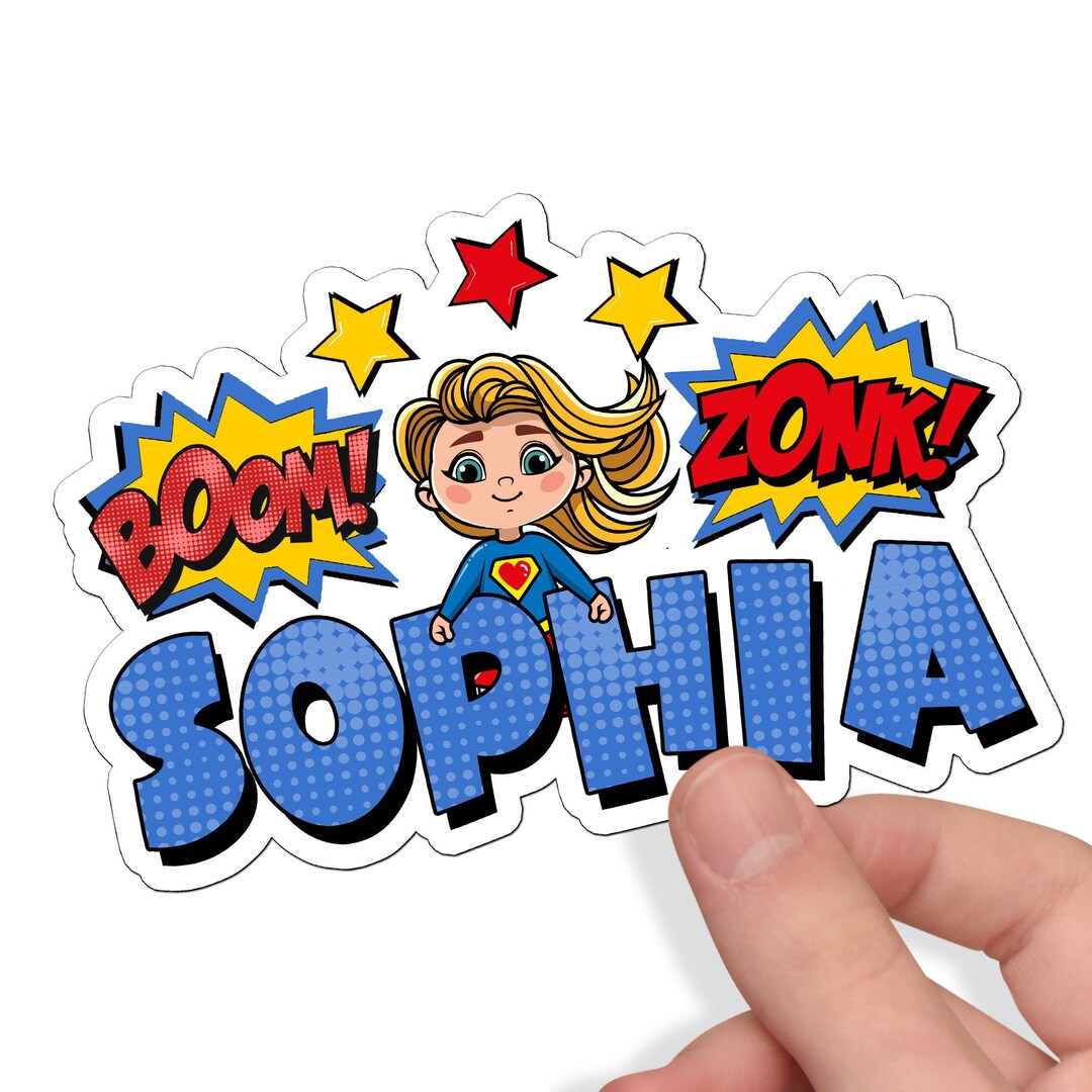 Superhero Name Sticker, Custom Waterproof Vinyl Decal, Girl Hero Theme ...