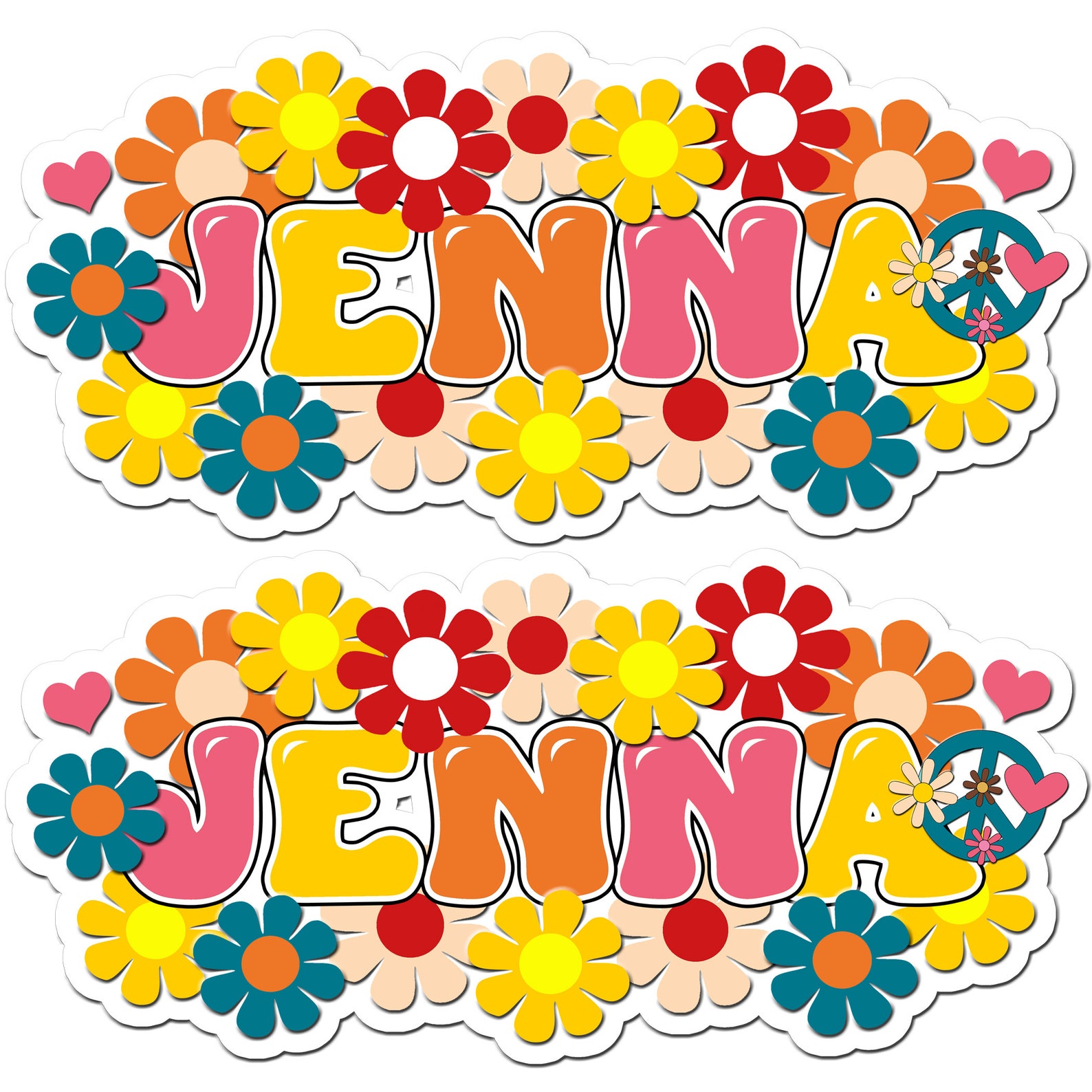 Flower Child Custom Name Sticker, Retro Custom Sticker, Hippie ...