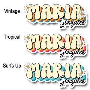 First and Last Name Sticker, Custom Waterproof Retro Decals ...