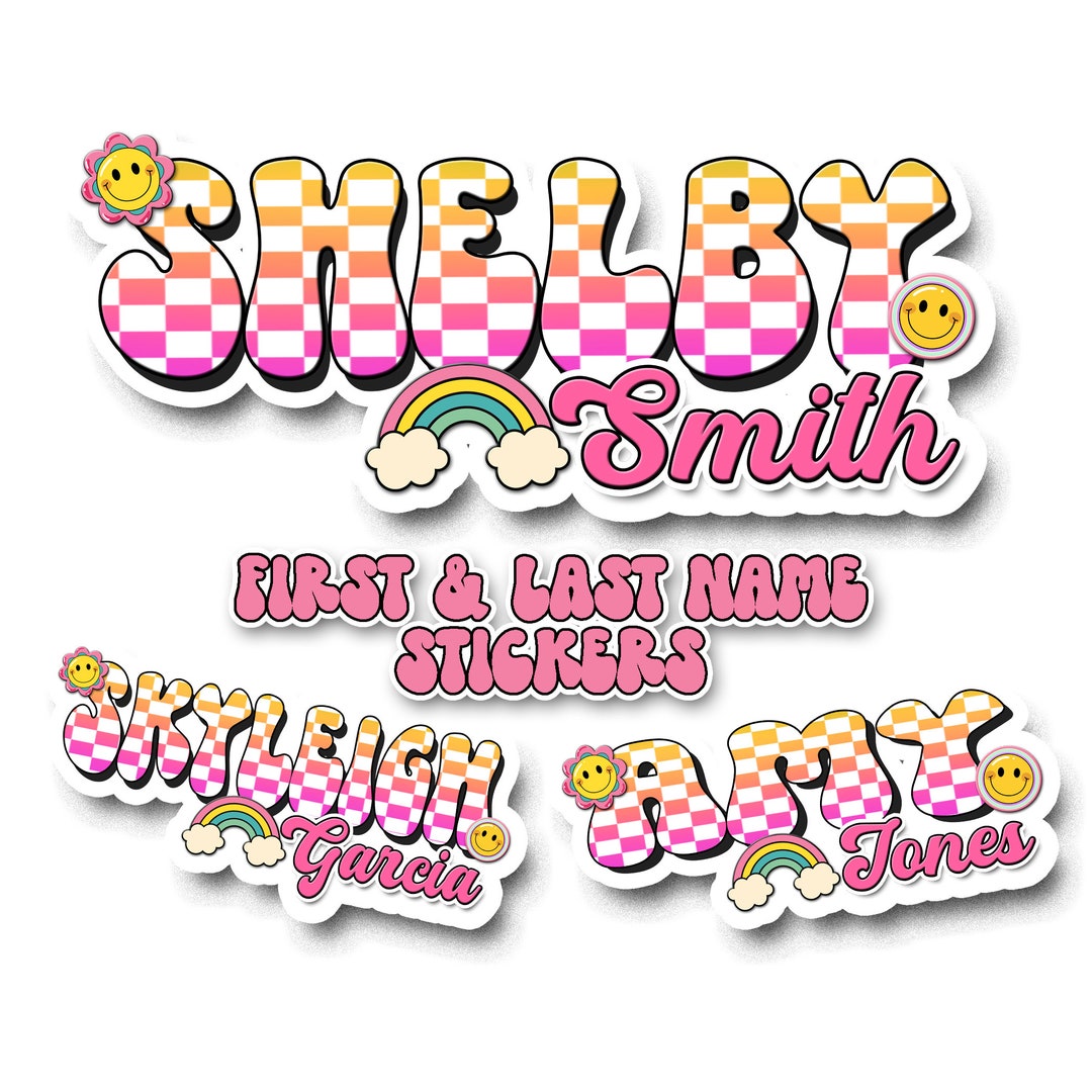 First Last Name Sticker, Custom Waterproof Retro Decals, Personalized ...