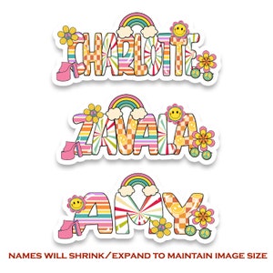 Retro Hippie Custom Name Sticker, Cool Custom Sticker, Personalized ...