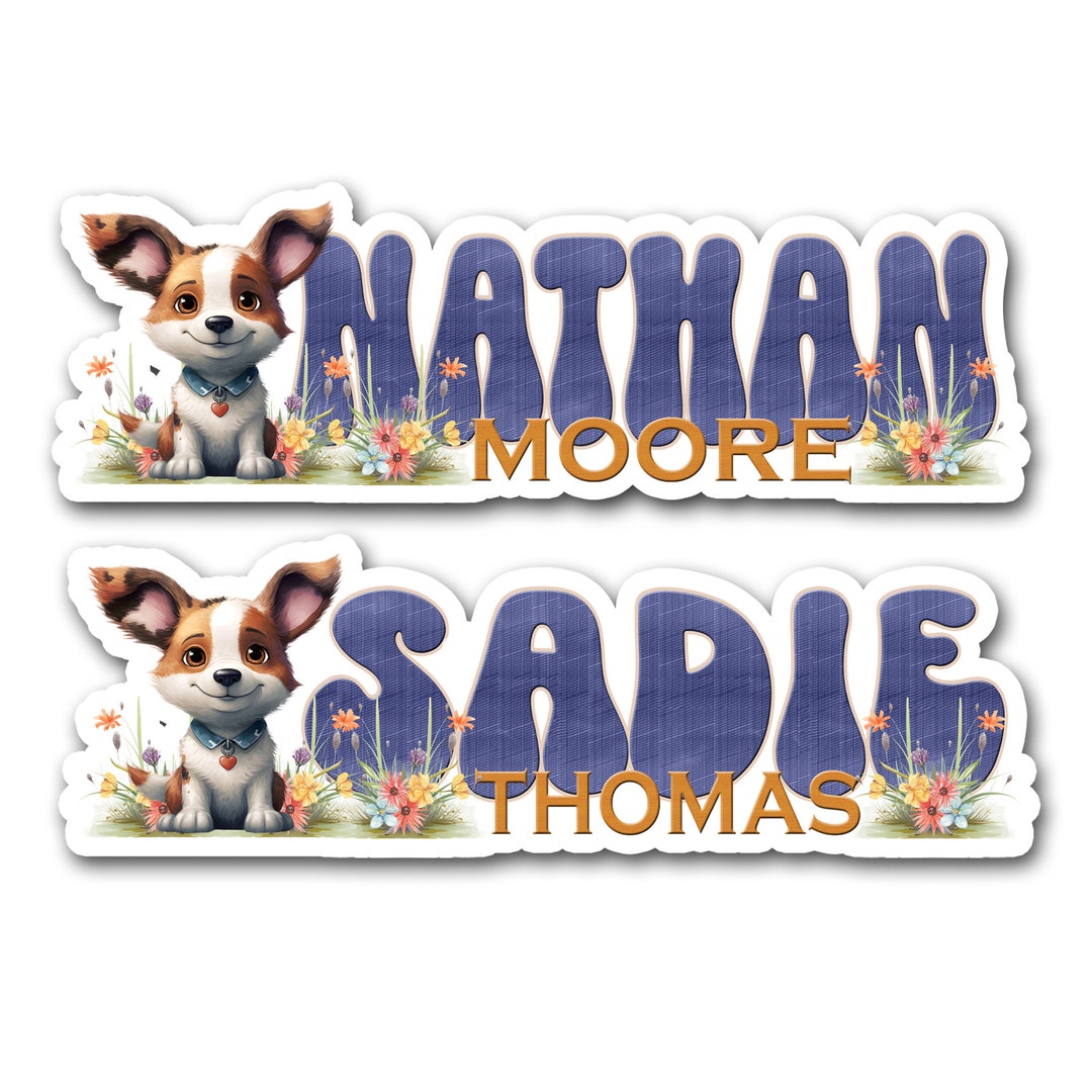 Cute Puppy Dog Name Sticker, Custom First Last Name Waterproof Decals ...