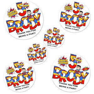 Custom Birthday Super Hero Sticker Pack, Strong Superhero Party Theme ...