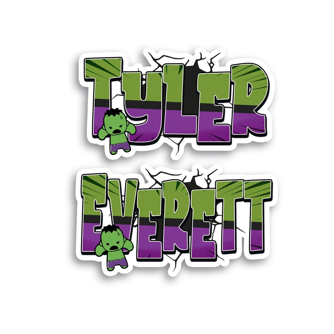Superhero Name Sticker: Custom Green Smash Hero, Waterproof Vinyl Decal ...